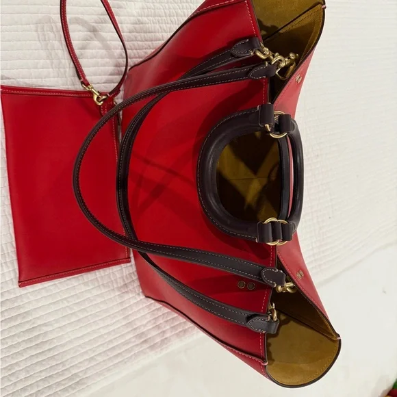 Coach | Bags | Coach Rae Tote Bag In Red Leather With Pouch | Poshmark